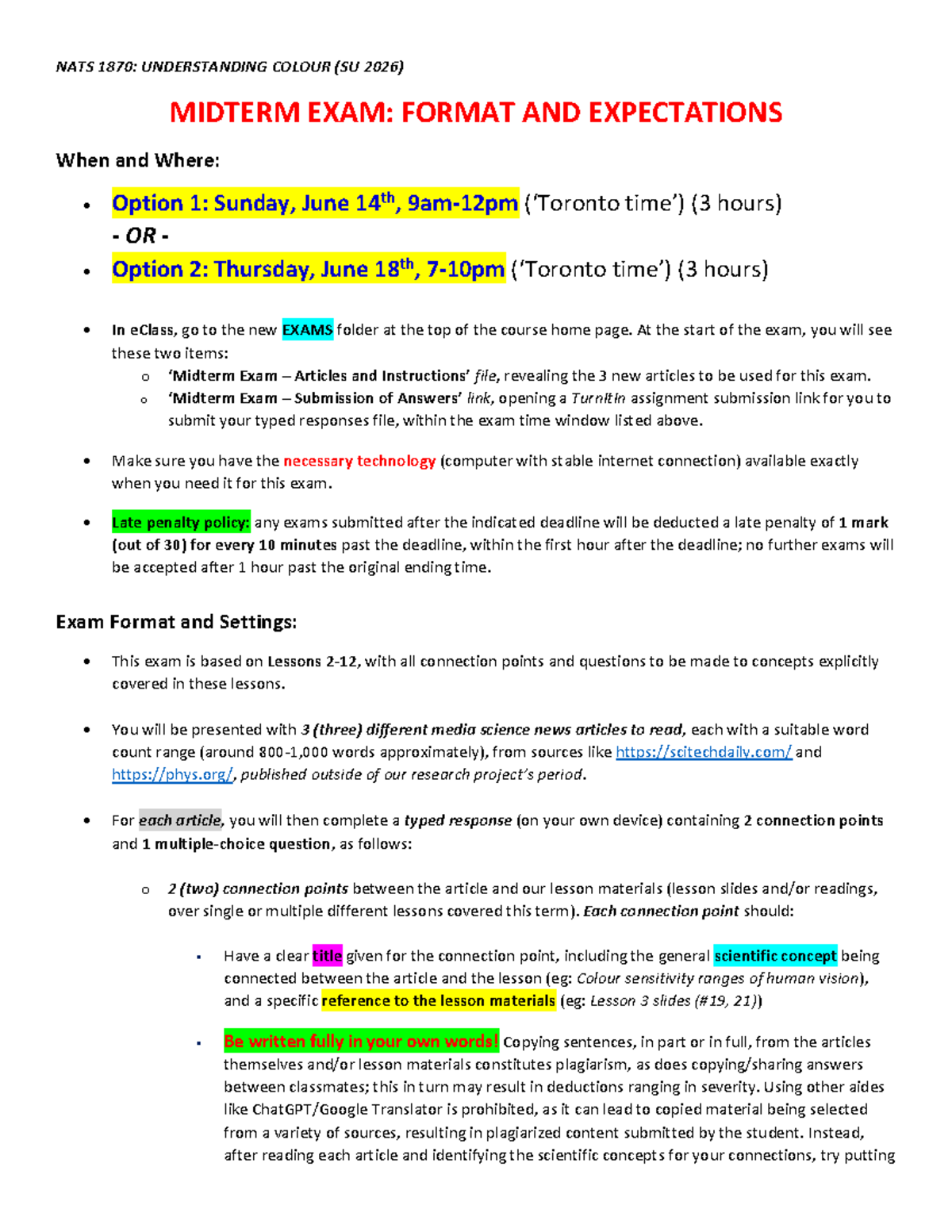 NATS 1870: Understanding Colour (SU 2026) Midterm Exam Guidelines - Studocu