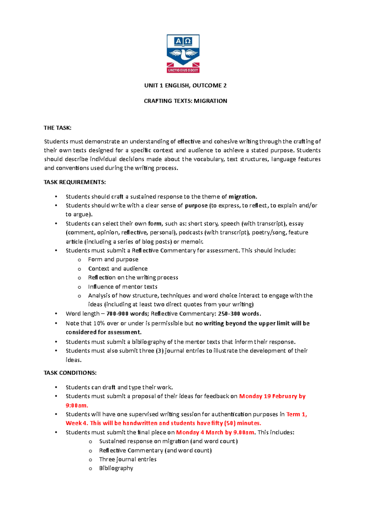 Crafting Texts SAC Sheet 2024: The Theme of Migration Assignments - Studocu