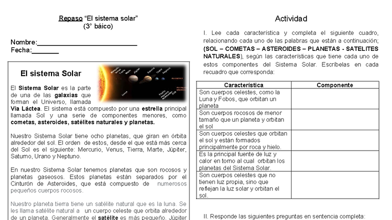 3°-Ciencias-Sistema-Solar: Guía de Repaso del Sistema Solar - Studocu