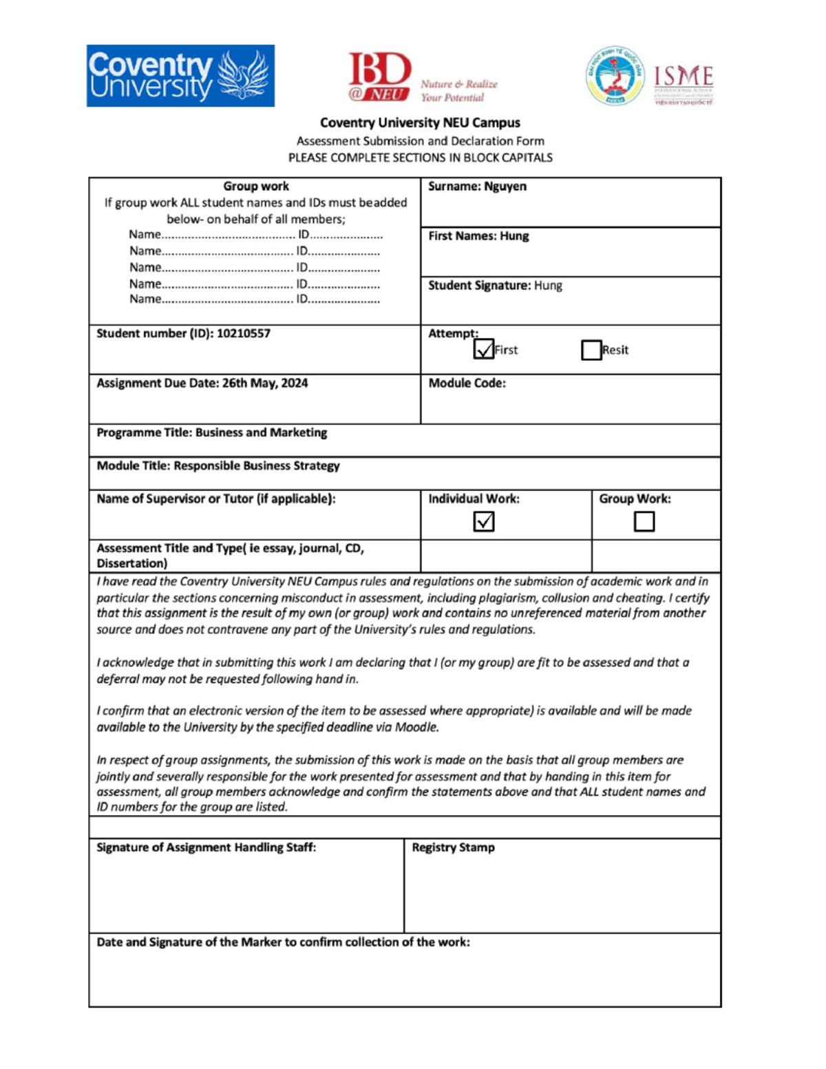10210557 CW1 RBS - Assignment Guideline - TABLE OF CONTENT - Studocu