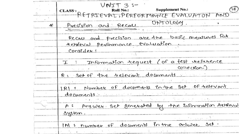 UNIT 3: Precision and Recall in Information Retrieval Systems - Studocu