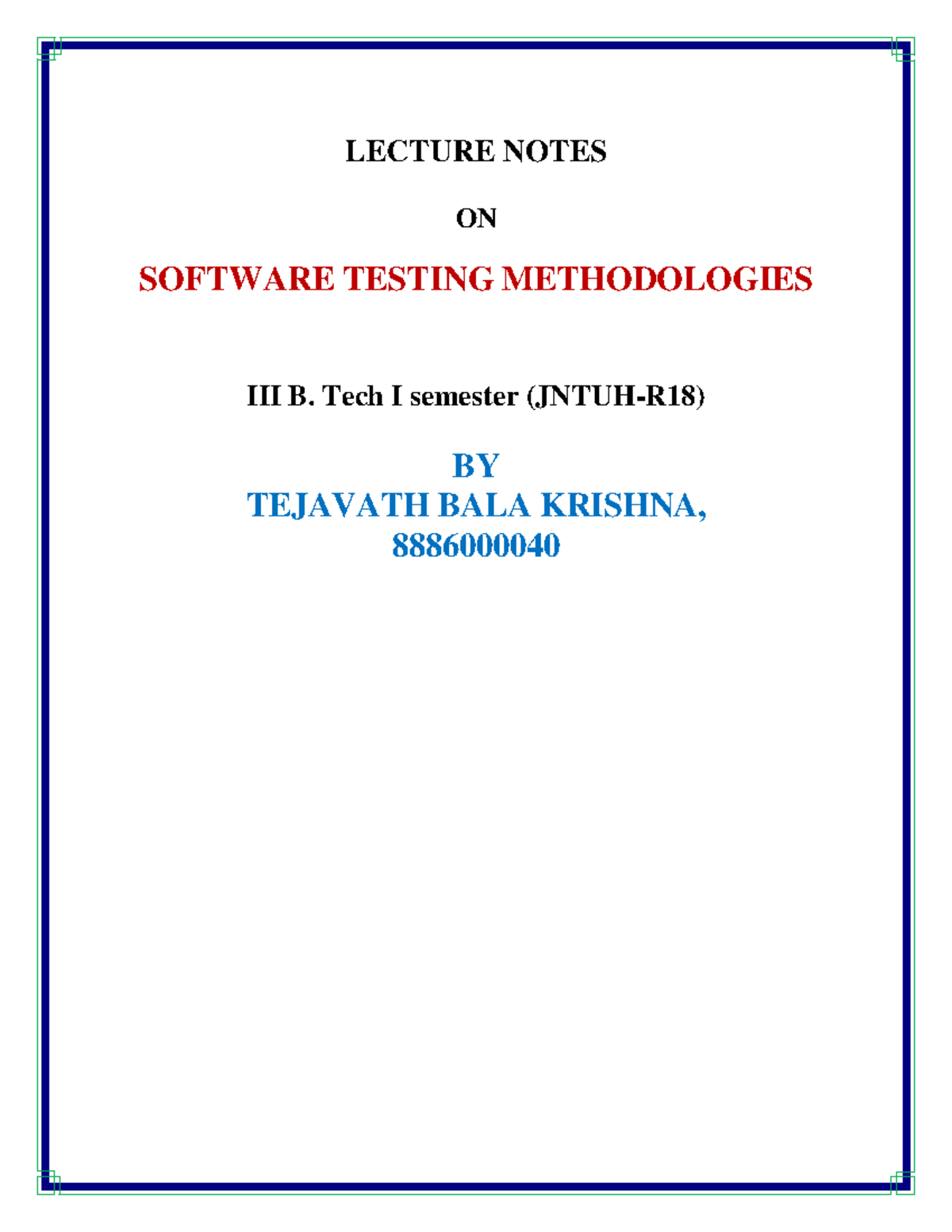 **STM Unit-1: Lecture Notes on Software Testing Methodologies** - Studocu