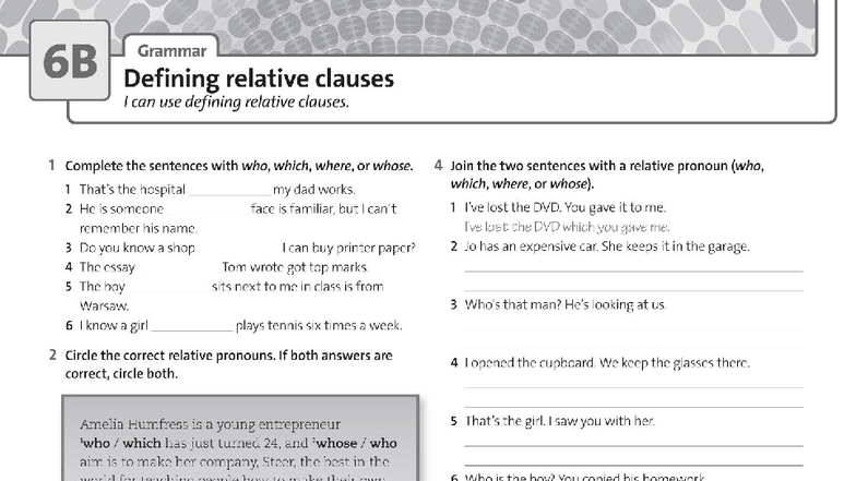 B1.2 Unit 6 E-Learn Grammar Practice: Defining Relative Clauses - Studocu