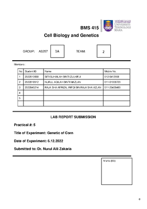 BMS415 Lab Manual Instructions; Cover page & rubric - PRACTICAL CLASS ...