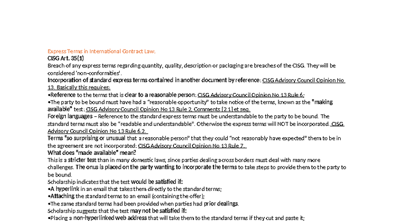 CISG Contract Law: Understanding Express Terms and Implied Terms - Studocu