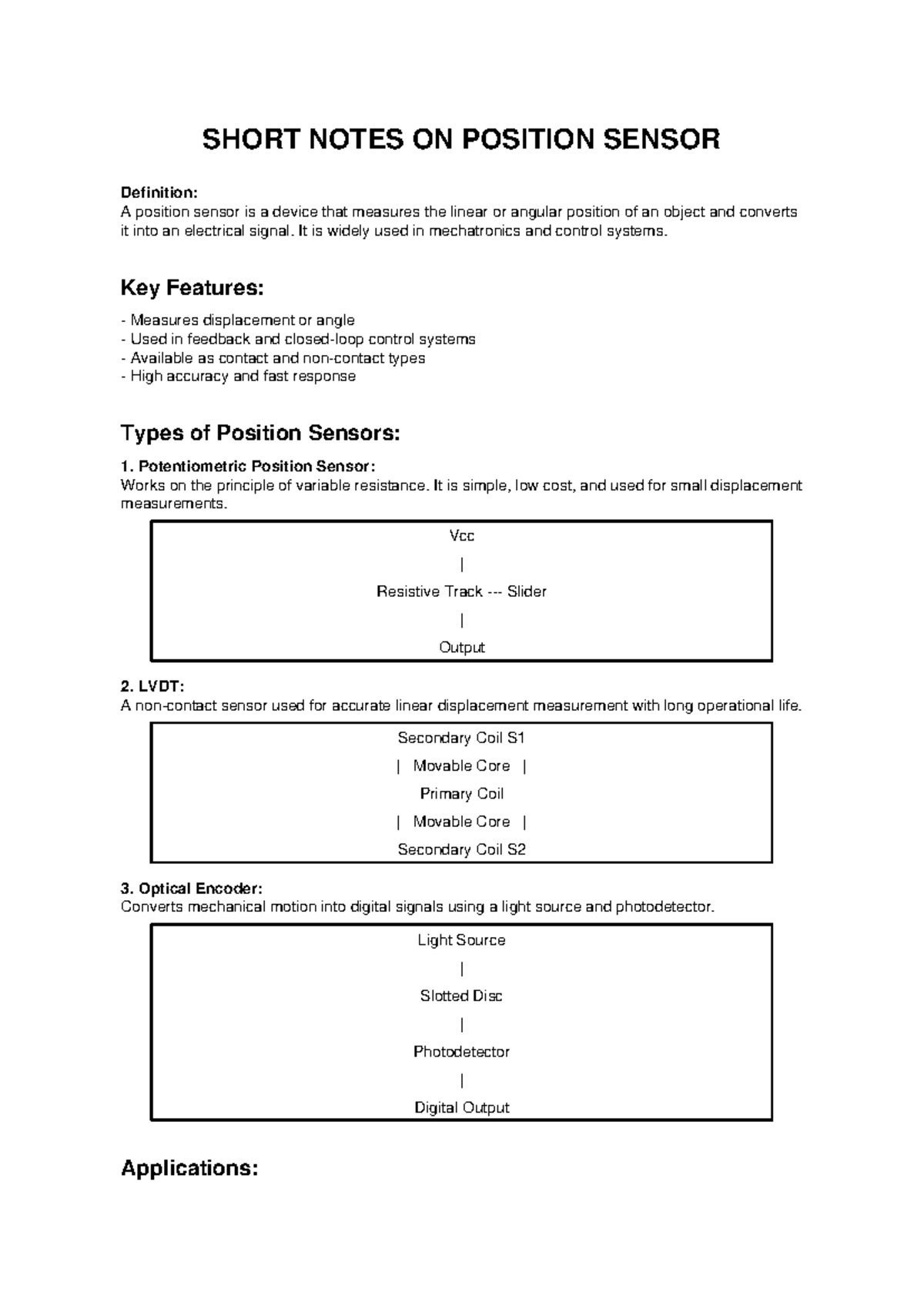 Position Sensor Overview: Key Features & Types - Studocu