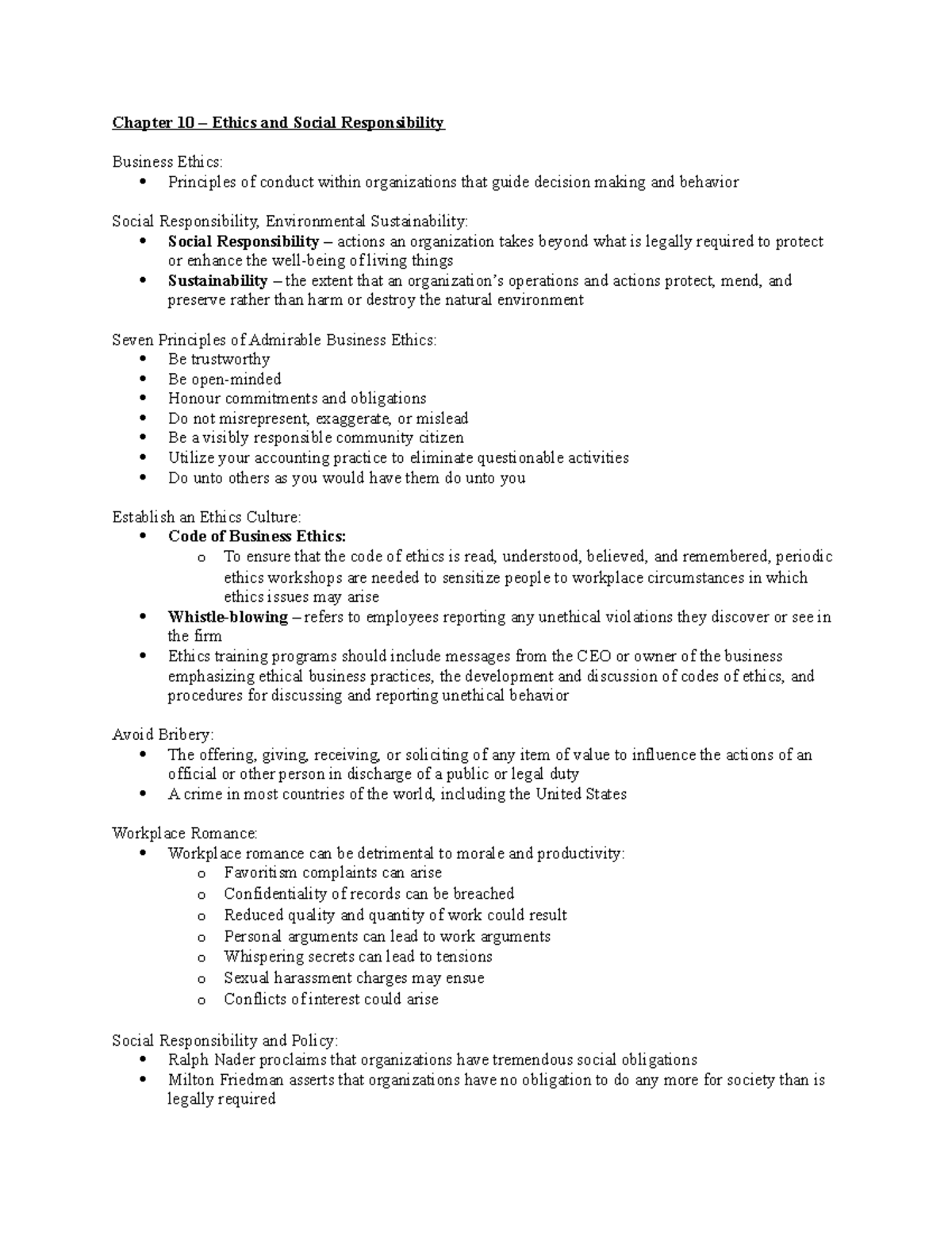 Chapter 10: Ethics & Social Responsibility in Business - Studocu