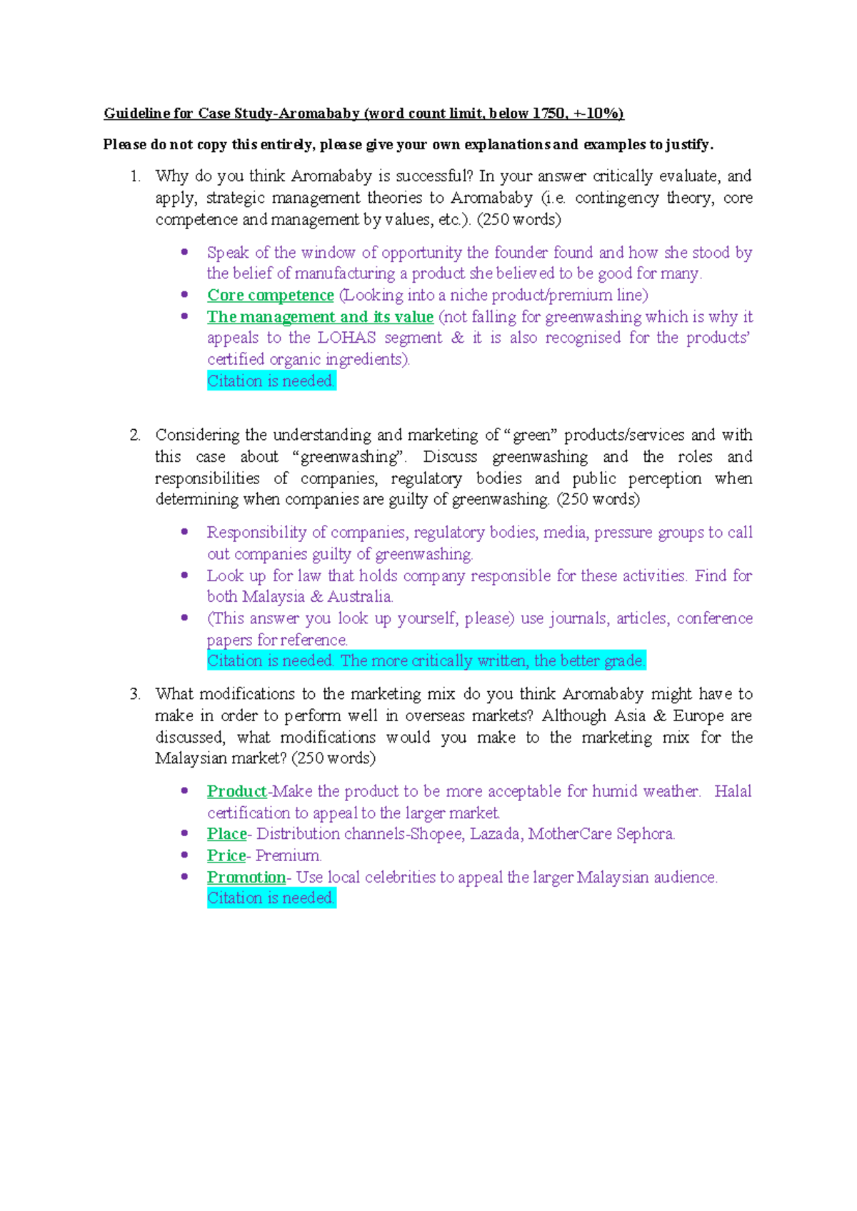 Case Study Guideline: Aromababy's Strategic Management & Marketing Mix - Studocu