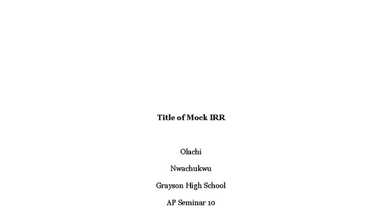 Olachi Nwachukwu - IRR - the individual research report - Title of Mock ...