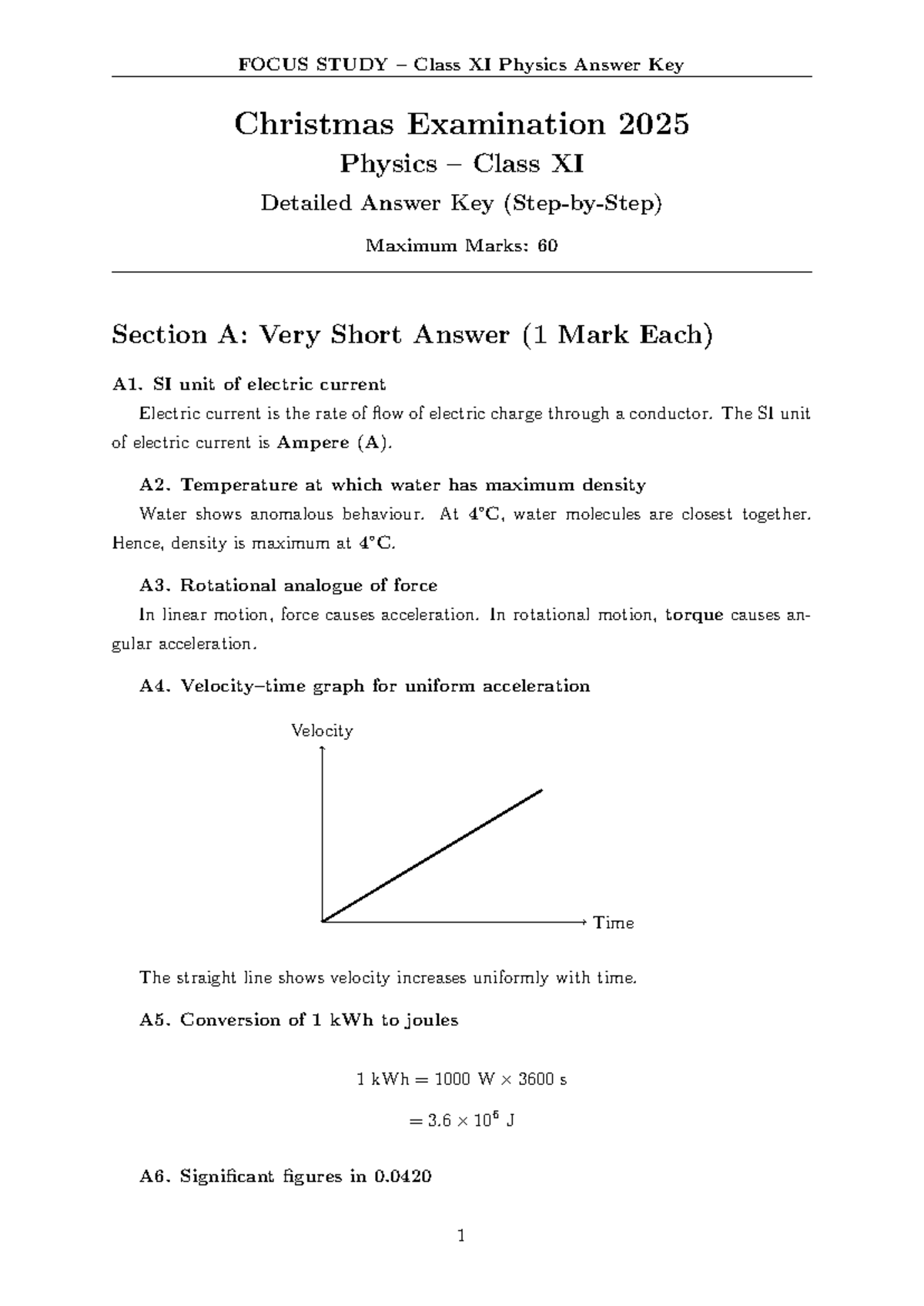 Class XI Physics Answer Key - Christmas Exam 2025 - Studocu