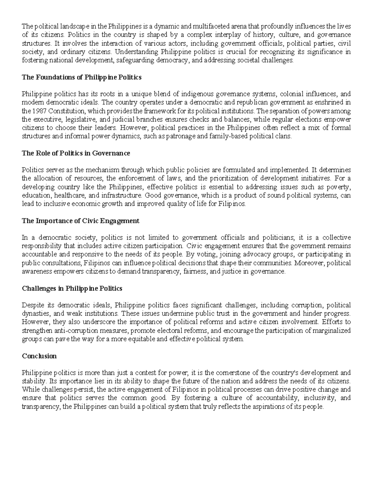 Politics - n/a - The political landscape in the Philippines is a ...