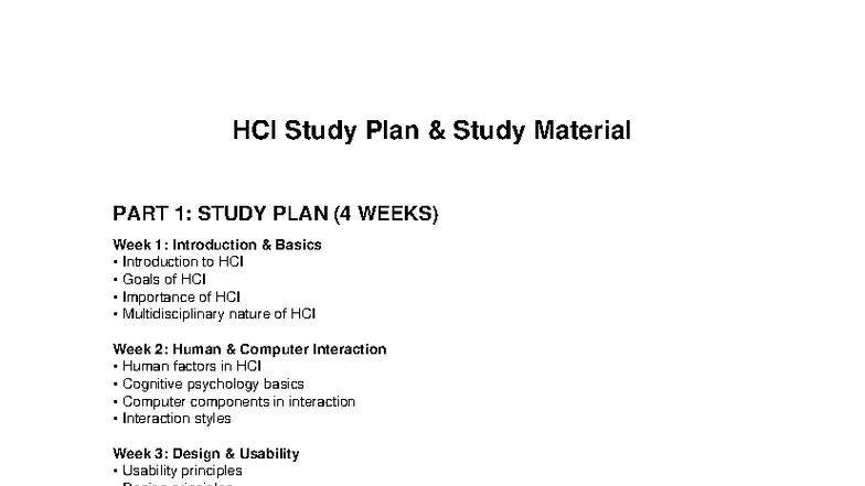 HCI Study Plan & Material: 4-Week Overview and Key Concepts - Studocu