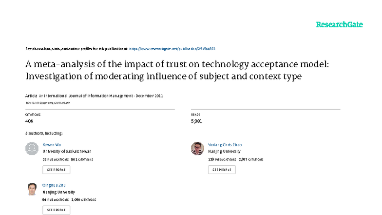 A Meta-Analysis of the Impact of Trust on TAM Constructs - Studocu