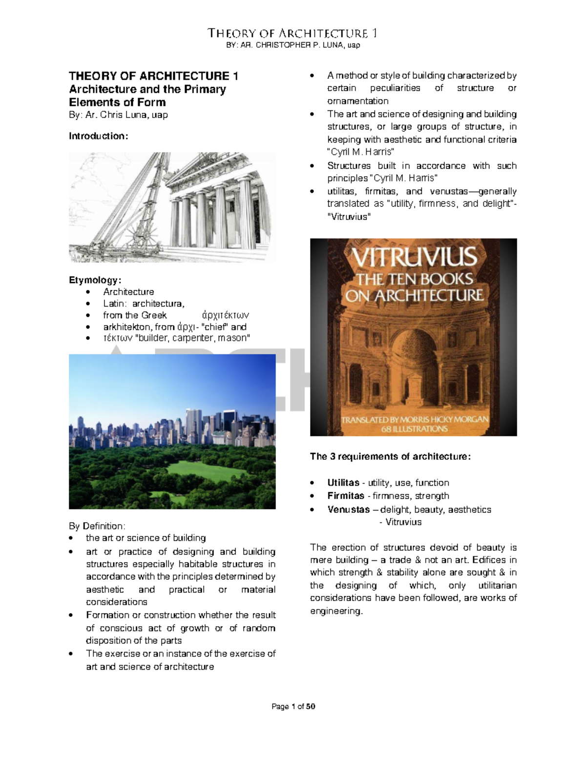 TOA1 Theory of Architecture 1 Course Manual Notes - Studocu