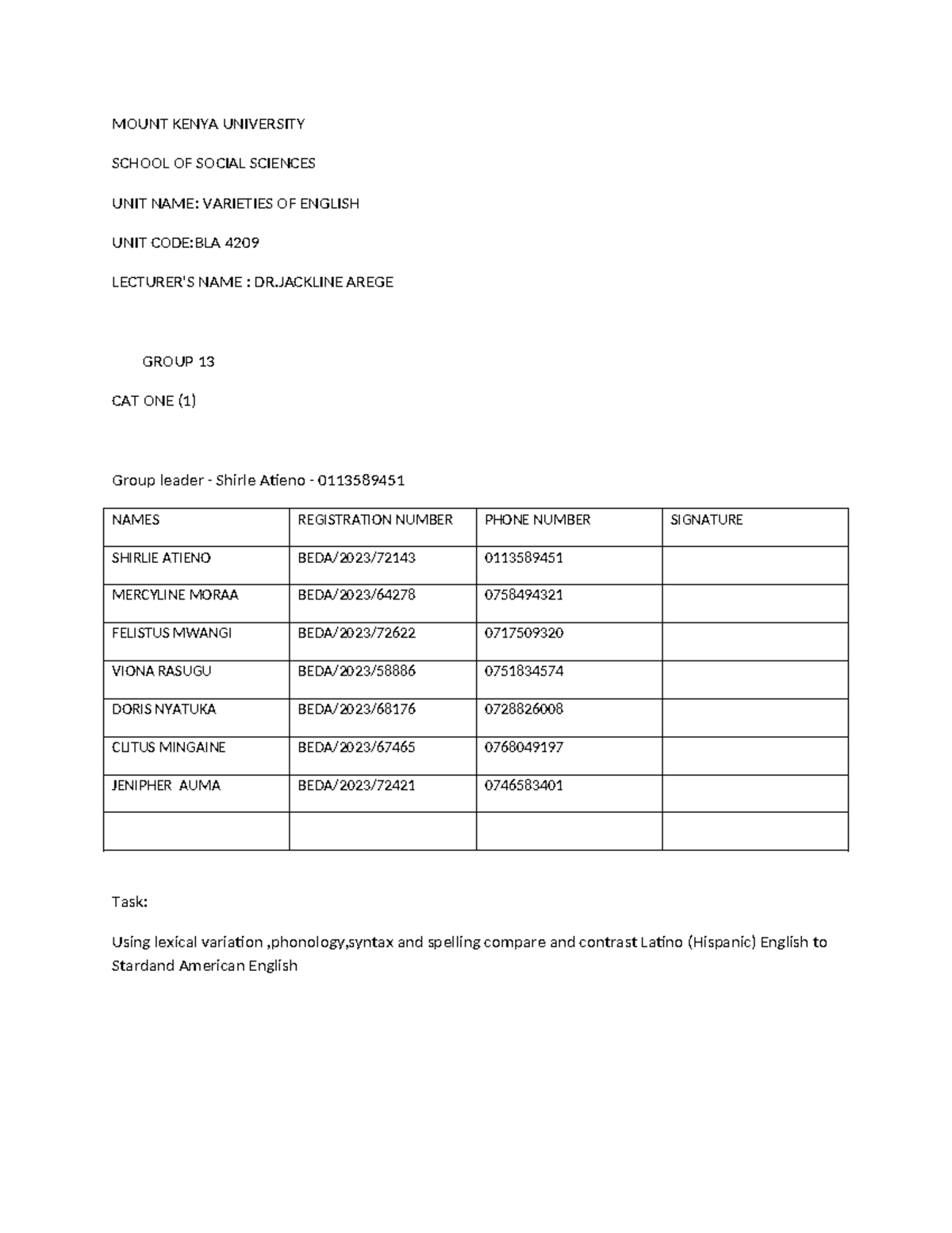 Comparative Analysis of Latino English and SAE - BLA 4209 - Studocu