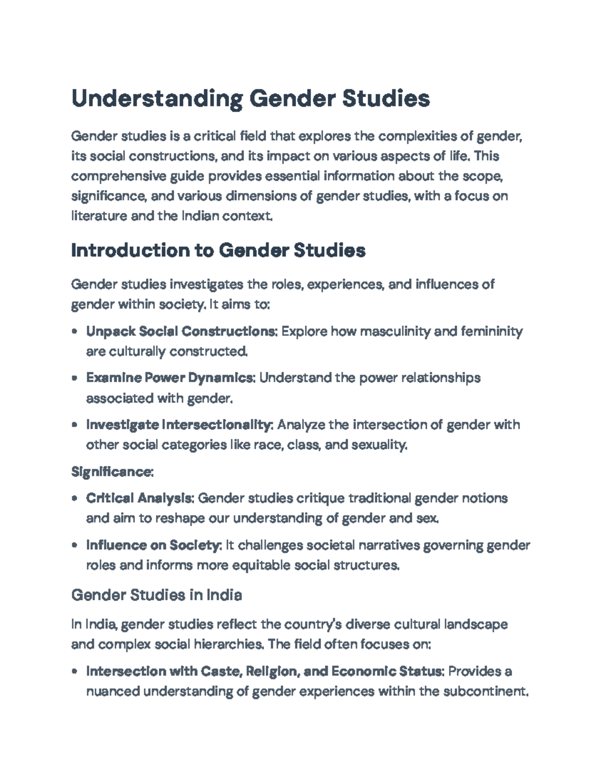 Understanding Gender Studies: Scope, Significance, and Context in India - Understanding Gender ...