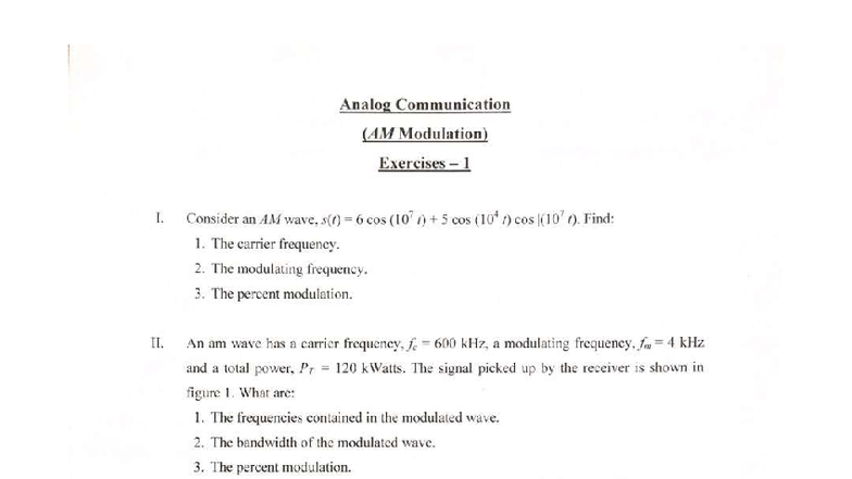 AM 101 - Worksheet on Amplitude Modulation Exercises - Studocu