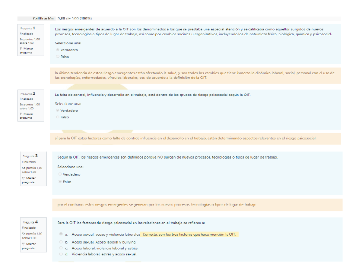 Examen de Riesgo Psicosocial según la OIT - Calificación y Análisis - Studocu