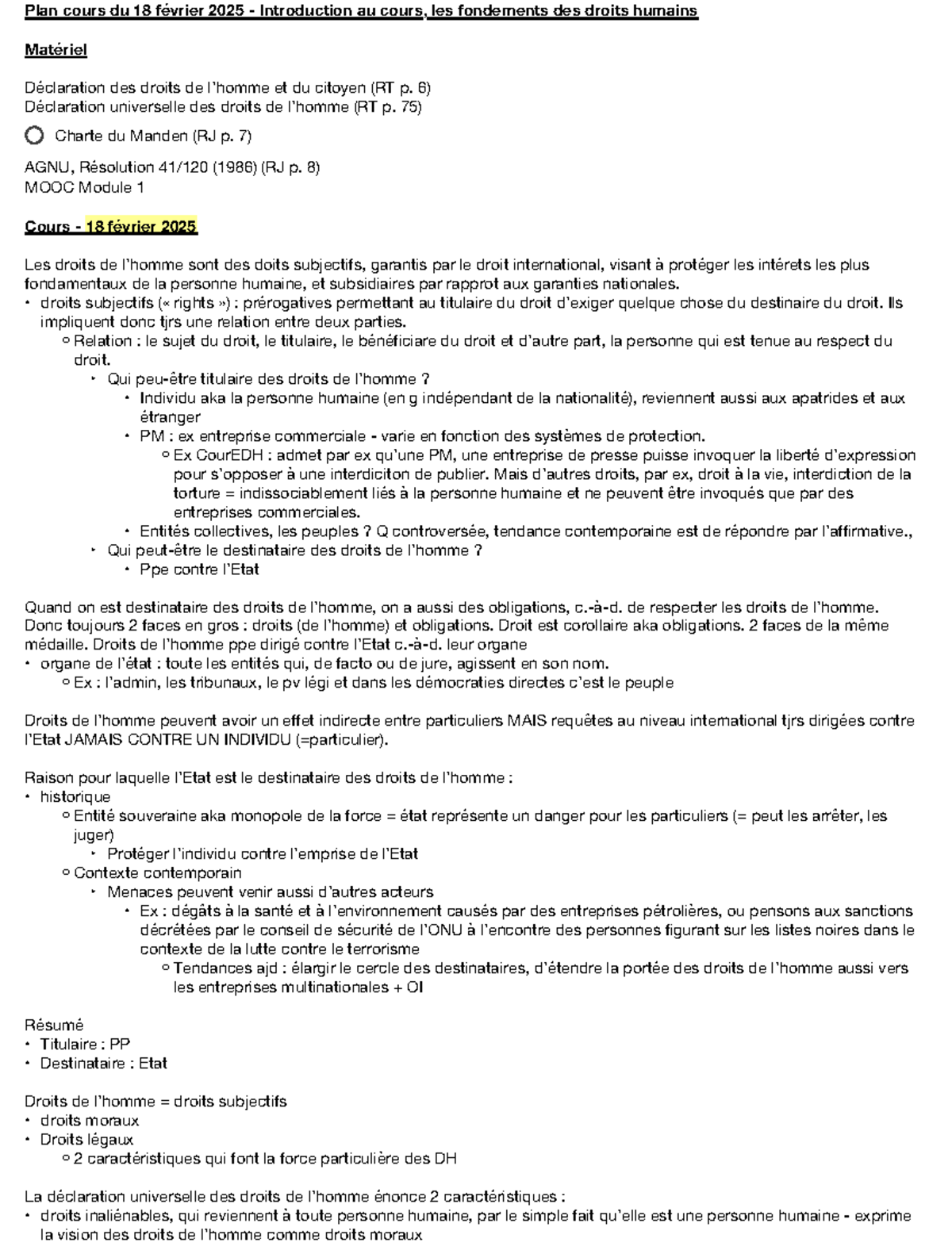 Droit Humain - Cours Complet (18 fév 2025) : Fondements et Déclarations ...