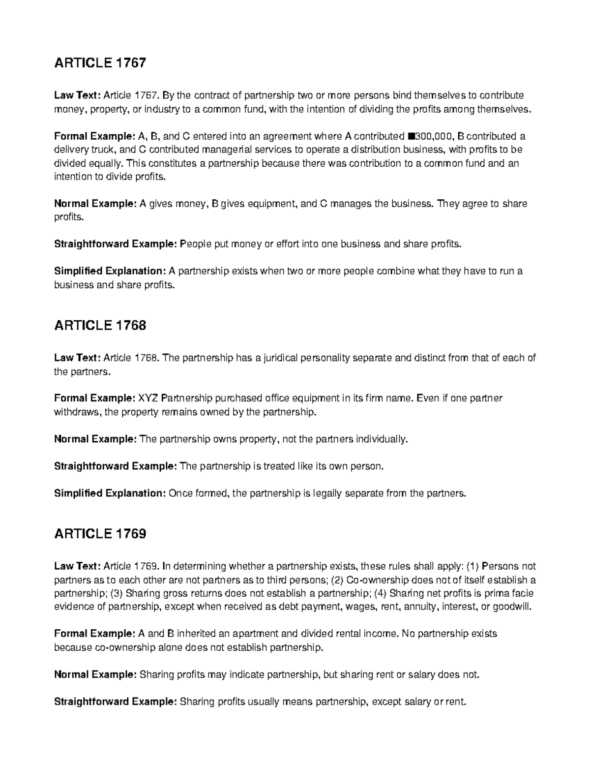Articles 1767-1783: Partnership Law Notes - Studocu