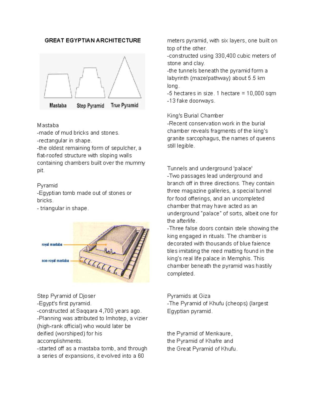 GREAT EGYPTIAN ARCHITECTURE: Key Structures & Historical Insights - Studocu