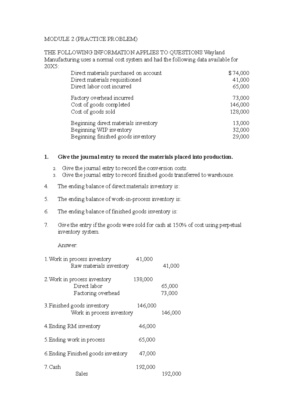 Module 2 Practice Problem Sol - MODULE 2 (PRACTICE PROBLEM) THE ...