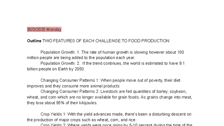 Challenges to Food Production: Key Issues and Impacts - Studocu