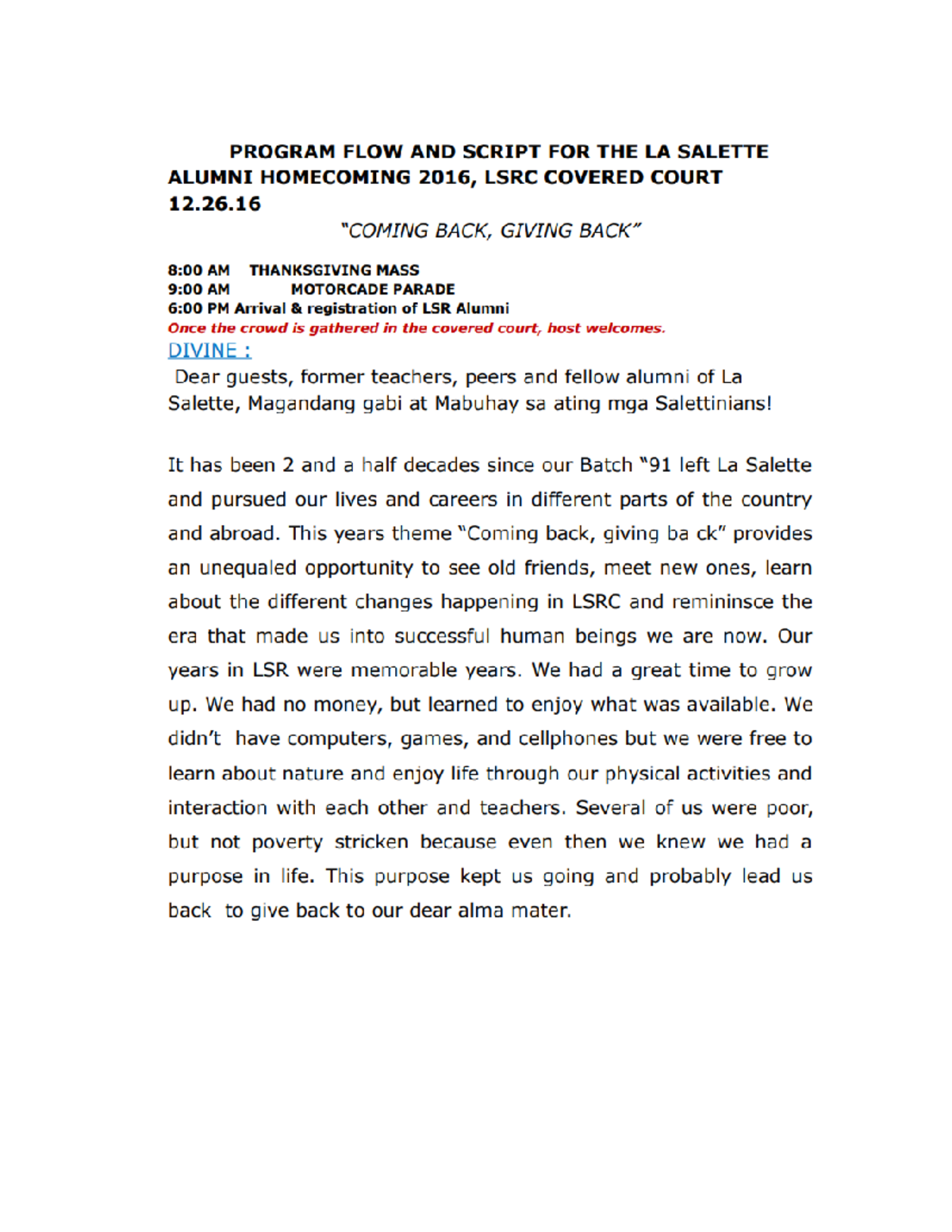 script for alumni homecoming - understanding the self - Studocu