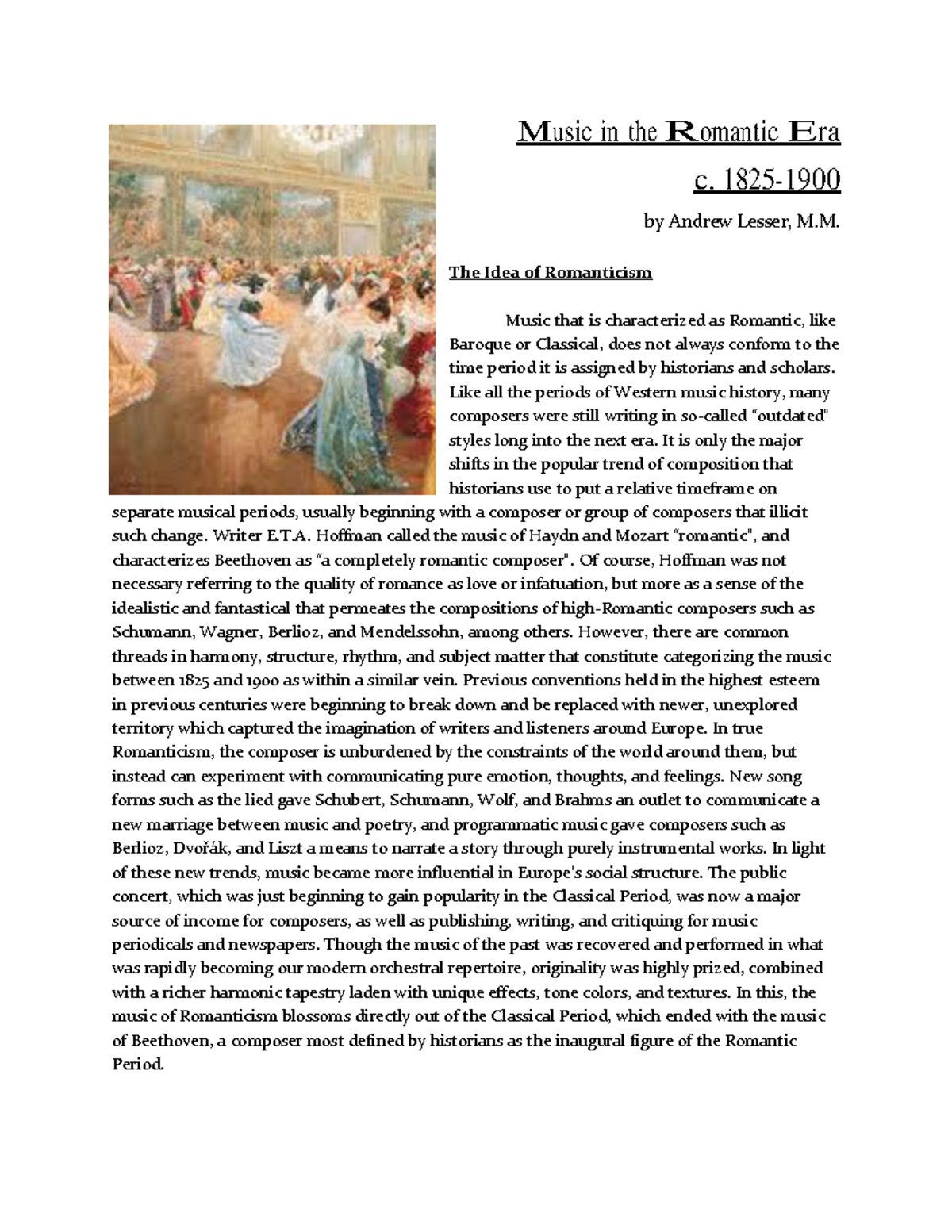 Music in the Romantic Era (1825-1900): An Overview by A. Lesser - Studocu