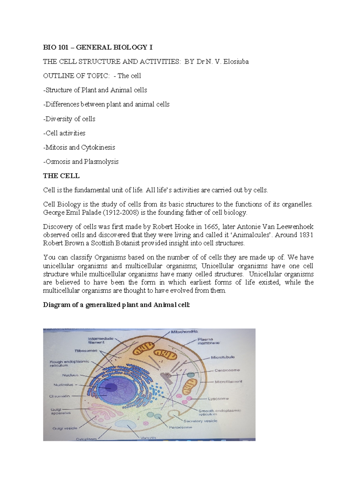 BIO 101 FINAL EXAM NOTES: CELL STRUCTURE & FUNCTIONS - Studocu