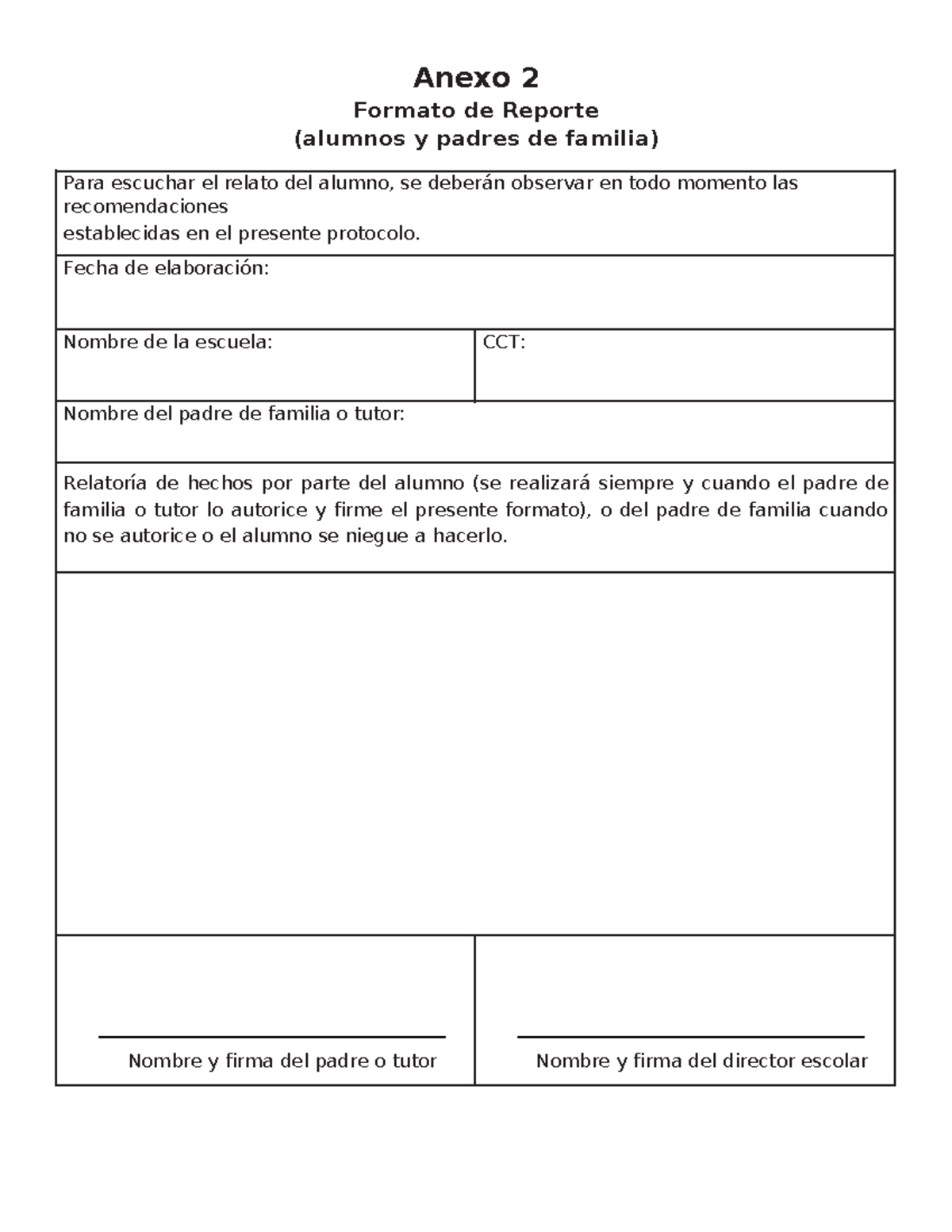 Anexo 2 - El documento se puede editar - Anexo 2 Formato de Reporte ...