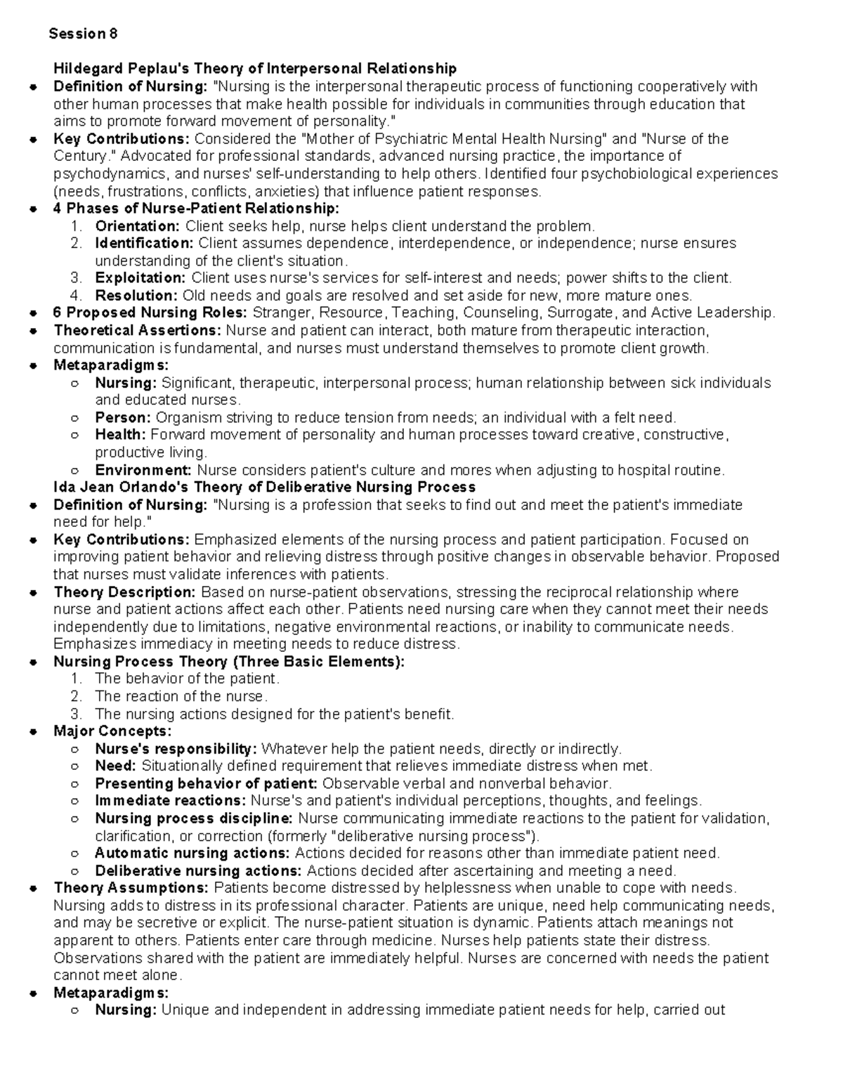 TFN Session 8: Summary of Hildegard's Interpersonal Relationship Theory ...