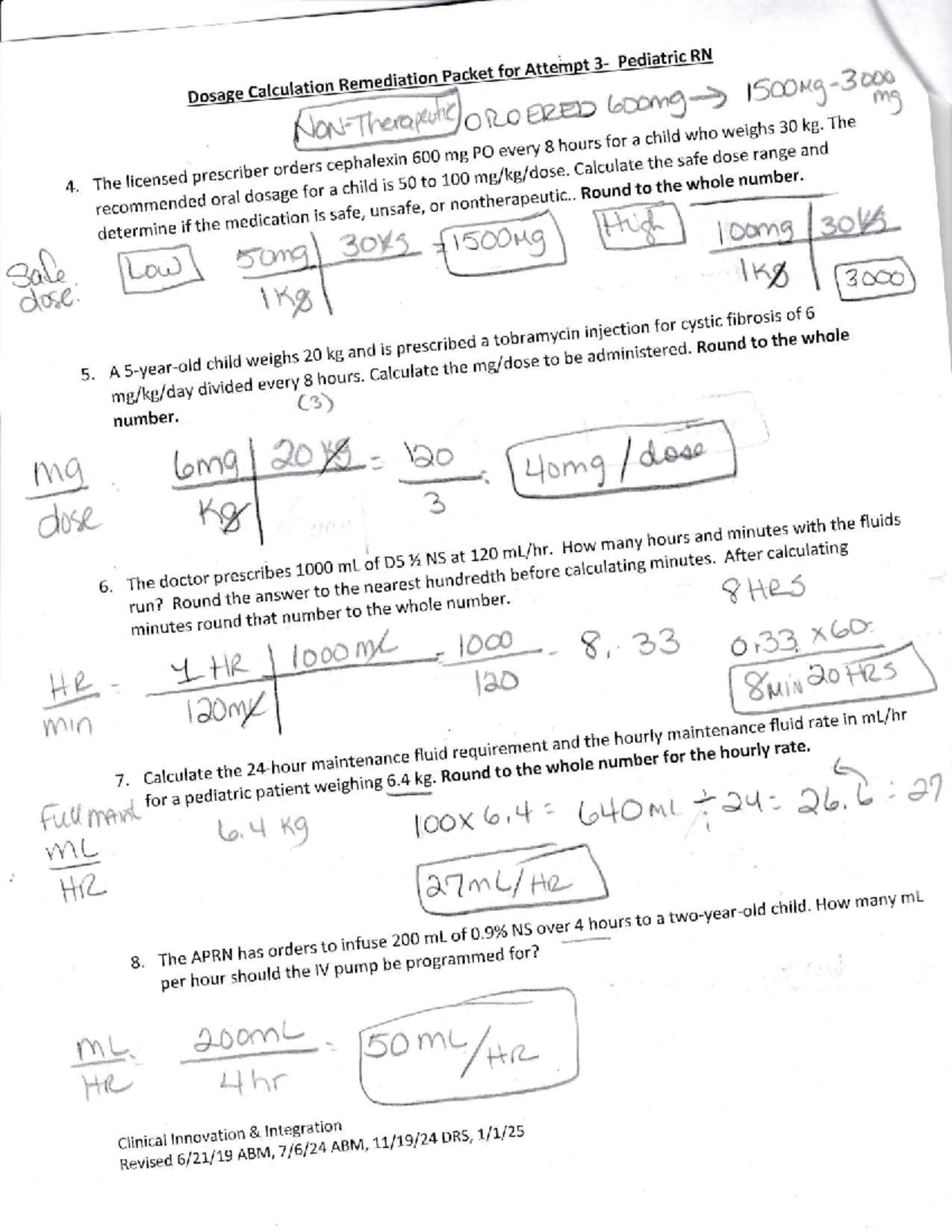 Dosage Calculations Remediation Packet for Pediatric RN Attempt 3 - Studocu