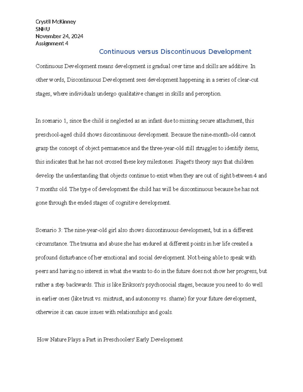 Continuous versus Discontinuous Development - SNHU November 24, 2024 ...