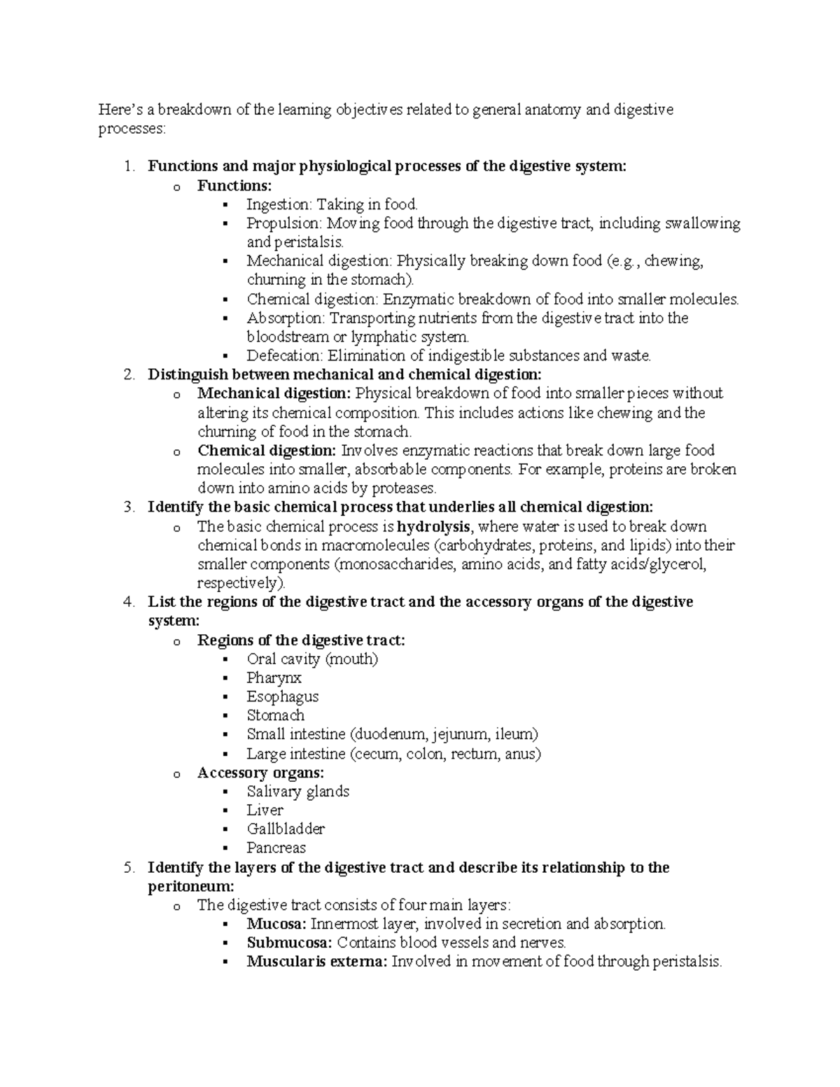 Digestive System Review: Anatomy, Processes, and Functions AP - Studocu