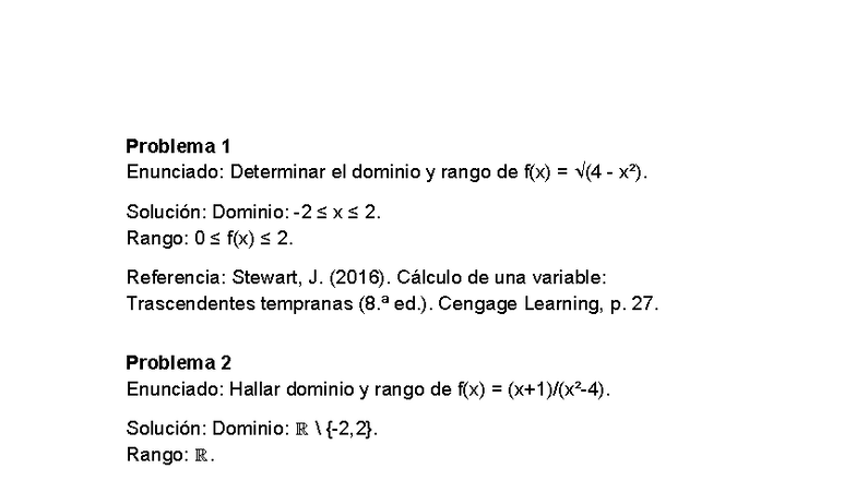 Dominio y Rango - Ejercicios de Cálculo 2025-1 - Studocu