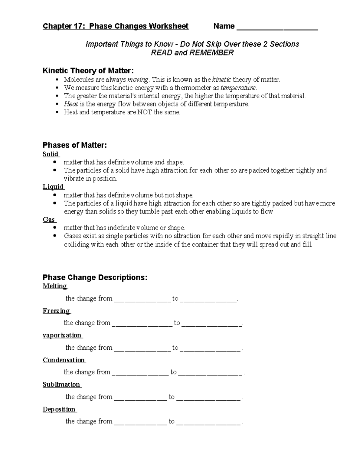Chapter 17: Phase Changes Worksheet - Key Concepts & Calculations - Studocu
