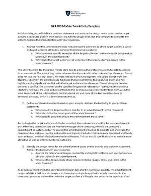 GRA 280 Module Four Activity - Consider the following details in your ...
