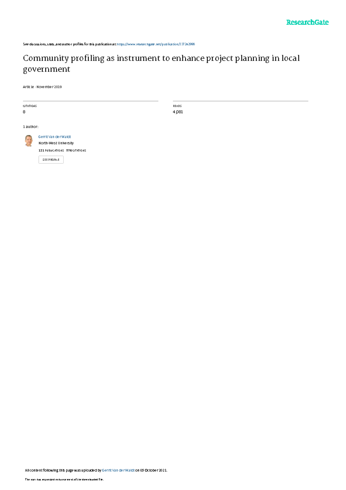 Community Profiling in Local Government for Effective Project Planning ...