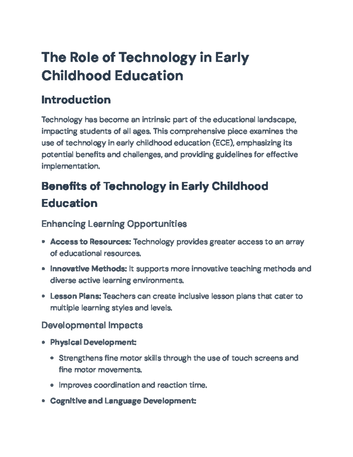 The Role of Technology in Early Childhood Education: Benefits ...