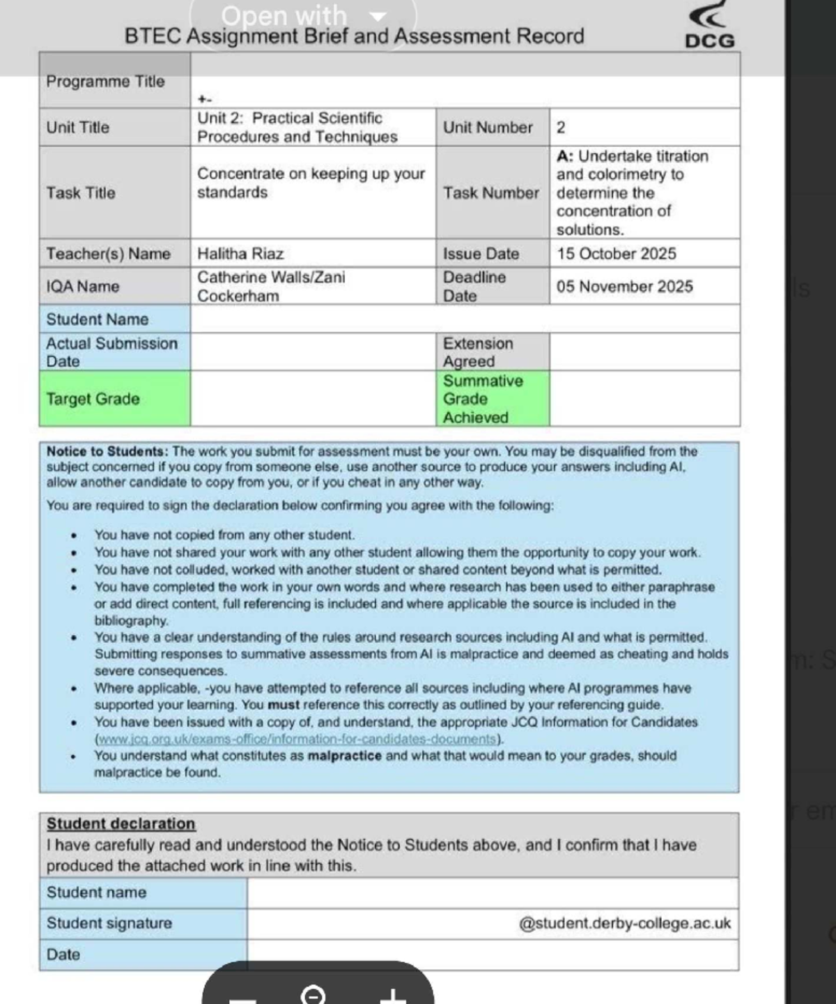BTEC Unit 2: Practical Scientific Procedures & Techniques Assignment - Studocu