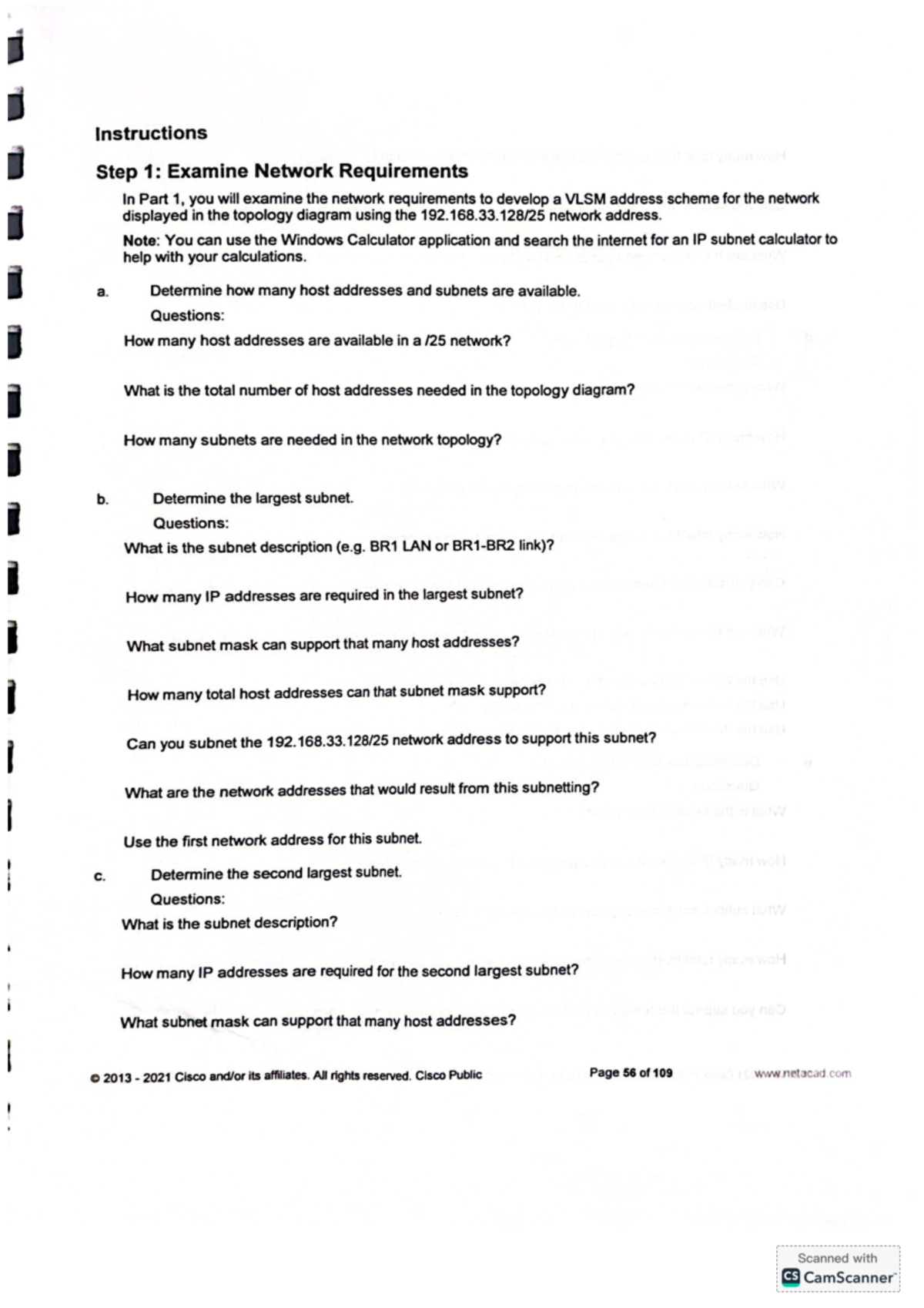 VLSM Address Scheme Practical Questions for Networking - CS101 - Studocu