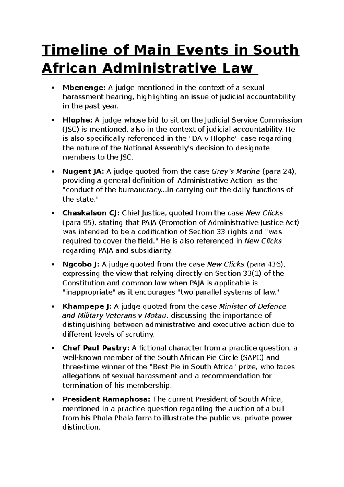 Timeline of Key Events in SA Admin Law (2023) - Studocu