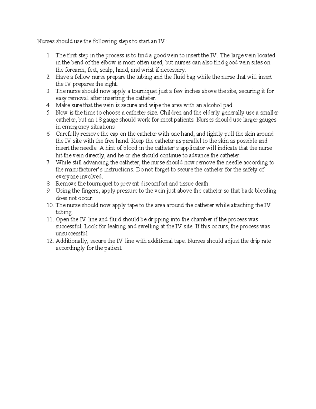 IV Insertion Techniques for Nurses: Step-by-Step Guide - Studocu