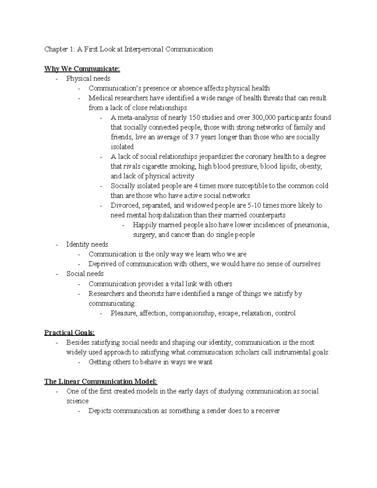 CMM 101: Chapter 1 Overview of Interpersonal Communication - Studocu