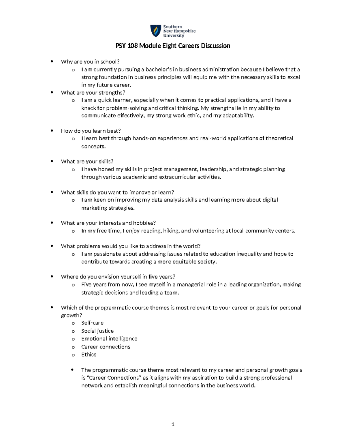 8-1 Discussion - Careers - PSY 108 Module Eight Careers Discussion Why ...