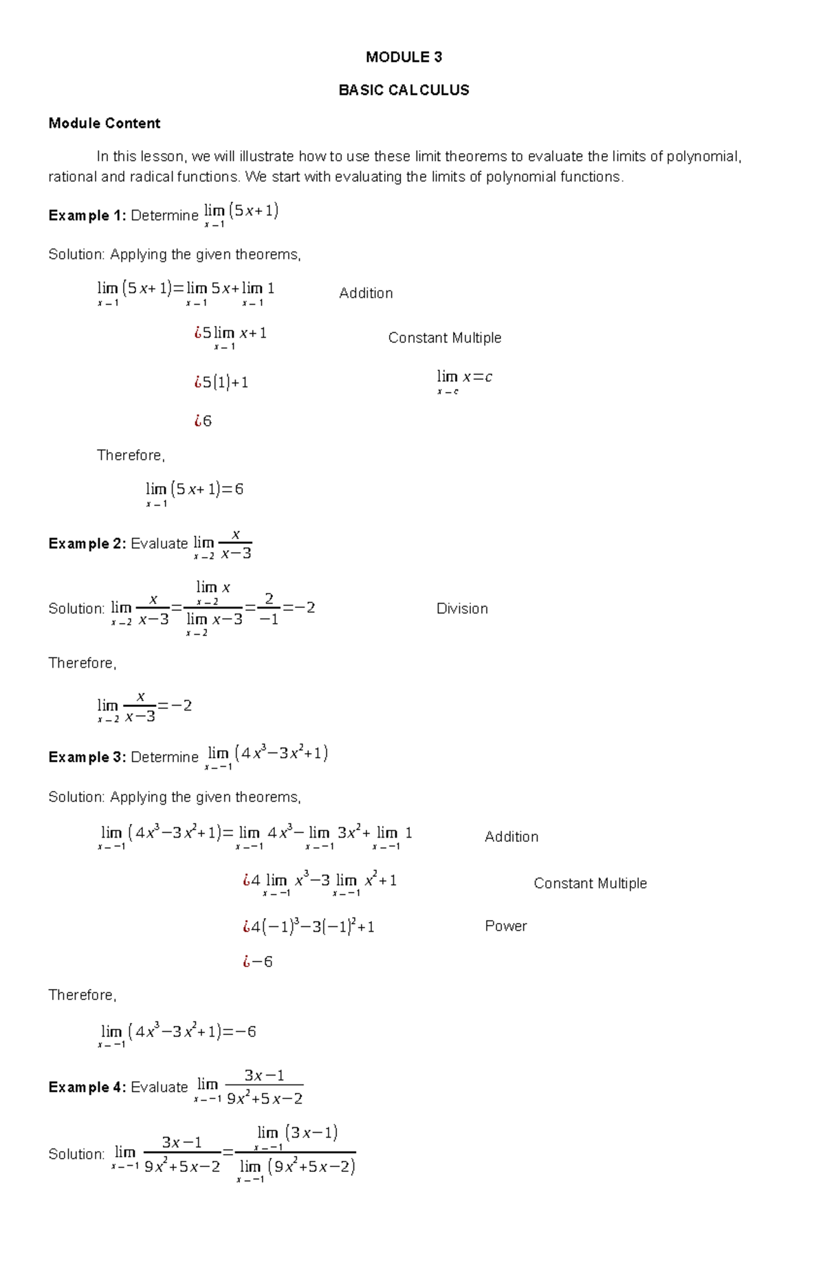 Basic Calculus Module 3 (VLE) - MODULE 3 BASIC CALCULUS Module Content In this lesson, we will ...