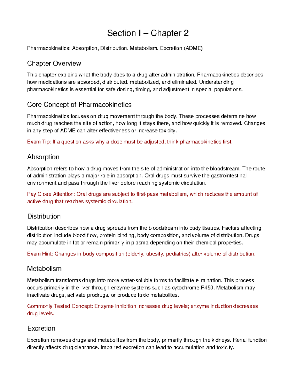 NUR601 Section 1 Chapter 2 Pharmacokinetics Lecture Study Guide - Studocu