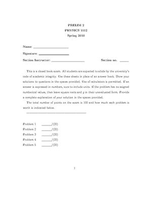 [Solved] Physics 1 final exam - Physics I: Mechanics (PHYS 1112) - Studocu