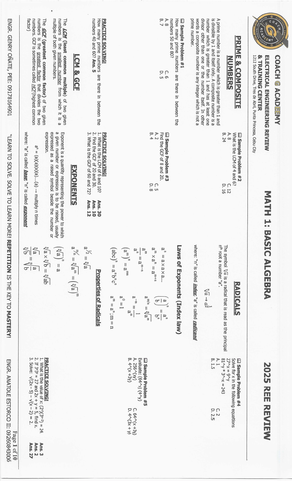 MATH 1 Final Exam Review: Basic Algebra 2025 Guide - Studocu